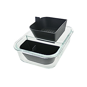 Banger Basket Two Compartment Borosilicate Glass Container Cleaning Tool with Sealable Lid (Black)