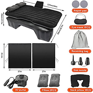 Tallew 12 Pcs Car Air Mattress Back Seat Inflatable Bed SUV Car Camping Backseat Truck Air Mattress Curtain Divider Window Shade Cover Portable Travel Sleeping Set