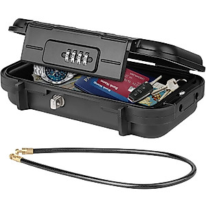 HUANLANG Portable Safe Lock Box with Combination Lock Mini Beach Travel Safe Waterproof Small Lockable Box with Removable Wire Rope Combination Safe Box for Dorm,Travel,Beach,Hotel,Car,Home,Office