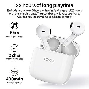 TOZO A3 Wireless Earbuds Bluetooth 5.3 Half in-Ear Lightweight Headsets with Digital Call Noise Reduction,Charging Case with Reset Button Hall Detection,Premium Sound with Long Endurance,White