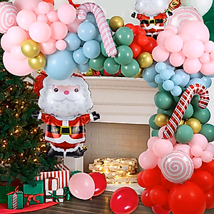 Christmas Balloon Garland Arch Kit, 140Pcs Christmas Balloons with Cane Candy Foil Balloons for Christmas Party Decorations Xmas New Year Birthday Party Supplies