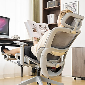 Gzagdecr Ergonomic Office Chair, High Back Gaming Chair with Footrest,Big and Tall Home Office Desk Chair,Mesh Computer Chair with Adjustable Lumbar Support,3D Armrests,Reclining(White-Gray)