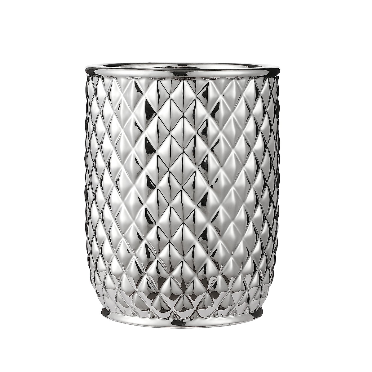 Motifeur Bathroom Wastebasket - Ceramic Decorative Trash Can (Pineapple Pattern, Silver Grey)