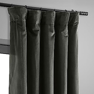 HPD Half Price Drapes Signature Blackout Velvet Curtains 96 Inches Long Heat & Full Light Blocking Blackout Curtain for Bedroom & Living Room (1 Panel), 50W x 96L, Gunmetal Grey