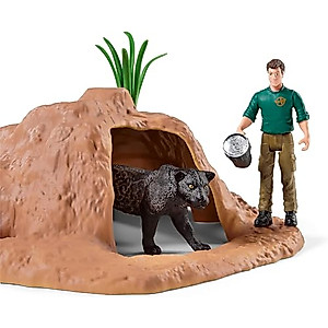 Schleich Wild Safari Ranger Adventure Station Wildlife Action Playset - Safari Animals Tree Toys Playset with Alligator, Panther, Safari Base, Guide Figurine, and More, Gift for Boys and Girls Ages 3+