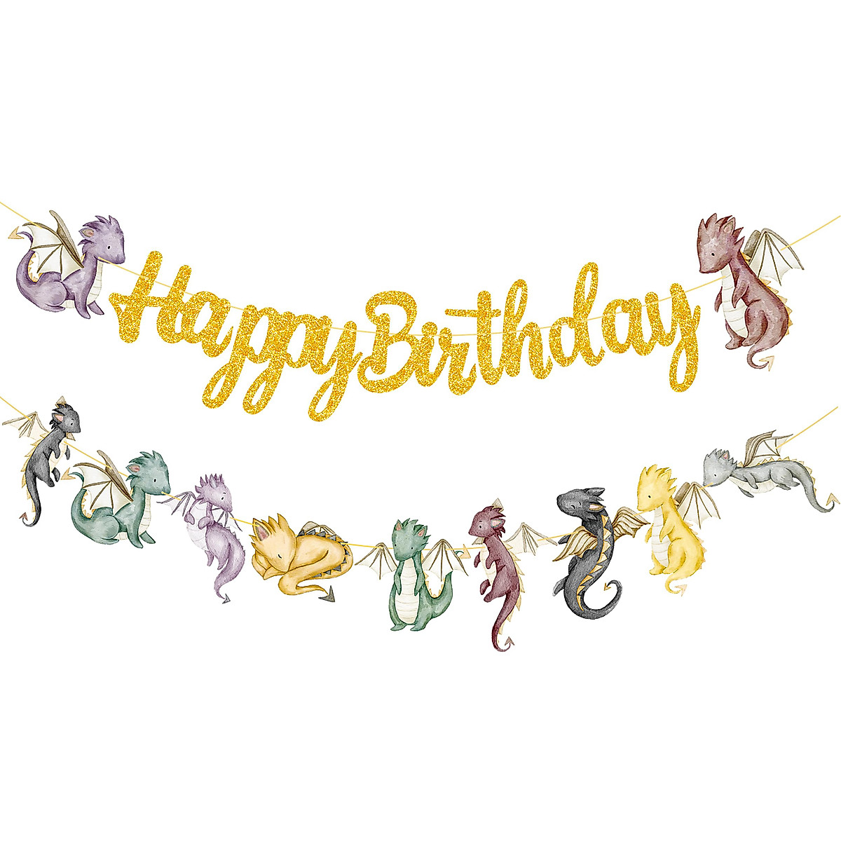 Dragon Birthday Party Banners 2Pcs Dragon Cutout Banners Fantasy Dragon Party Hanging Decorations Gold Dragon Party Banner for Dragon Knight Baby Shower Supplies