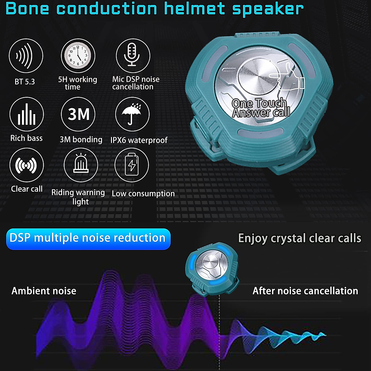 BenexBesdi Motorcycle Wireless Bone Conduction Helmet Speaker Waterproof Bluetooth Helmet Headphone with DSP Multiple Noise Reduction Microphone for Various Helmets (Green)
