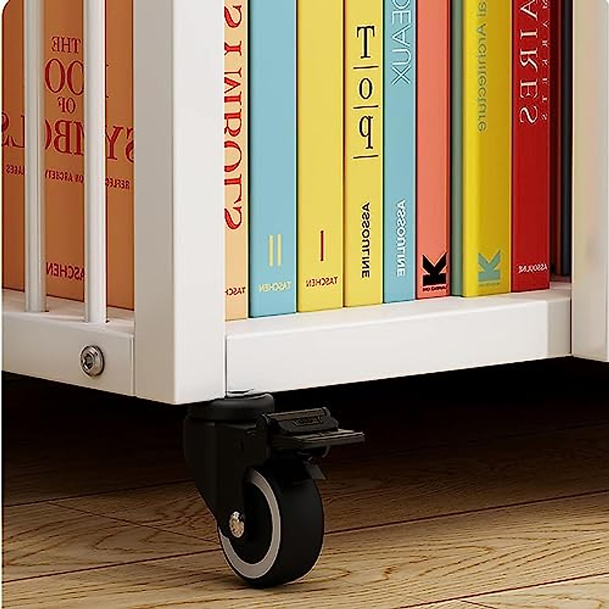 DESONIX Bookshelf 360° Rotating Bookshelf Mobile Shelf Corner Storage Rack with Wheels Floor-to-Ceiling Bookcase for Bedroom Living Room Home Office Floor Standing Bookcase