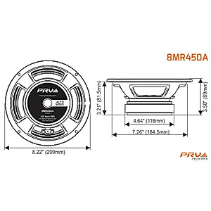 PRV AUDIO 8MR450A 8 Inch Midrange Speaker, 8 Ohms, 450 Watts, 96 dB, Mid Range Loudspeaker for High Output Pro Sound System (Single)