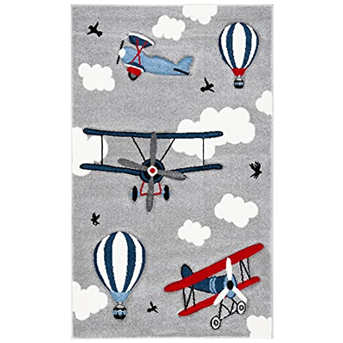 Safavieh Carousel Kids Collection 4' x 6' Light Grey/Red CRK137F Airplane Hot Air Balloon Nursery Playroom Area Rug