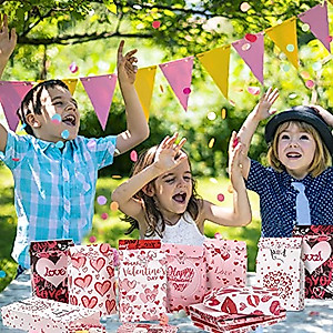 Valentines Gift Bags Party Favors - 40 PCS Valentine Paper Bags + 42 PCS Valentine Stickers for Kids Adult, 8 Patterns Valentine Treat Bags Valentine Goodies Bags for Wrapped Gifts Party Supplies Decoration