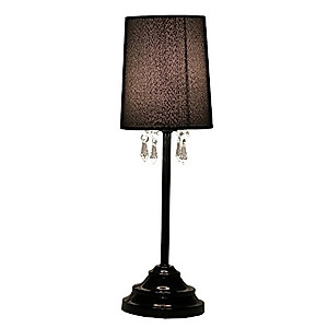 Simple Designs LT3018-BLK Fabric Shade and Hanging Acrylic Beads Table Lamp, Black 5.31 x 5.31 x 16.62