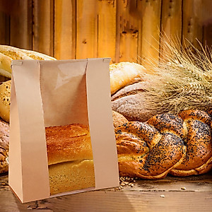 Dualshine 100 Pcs Bread Bags for Homemade Bread Sourdough Bread Bags Paper Kraft with Window Bread Bags 14" x 8.3" x 3.5" with Tin Strip and 500 Pcs Seal Stickers for Cookies Coffee Beans and Bakery