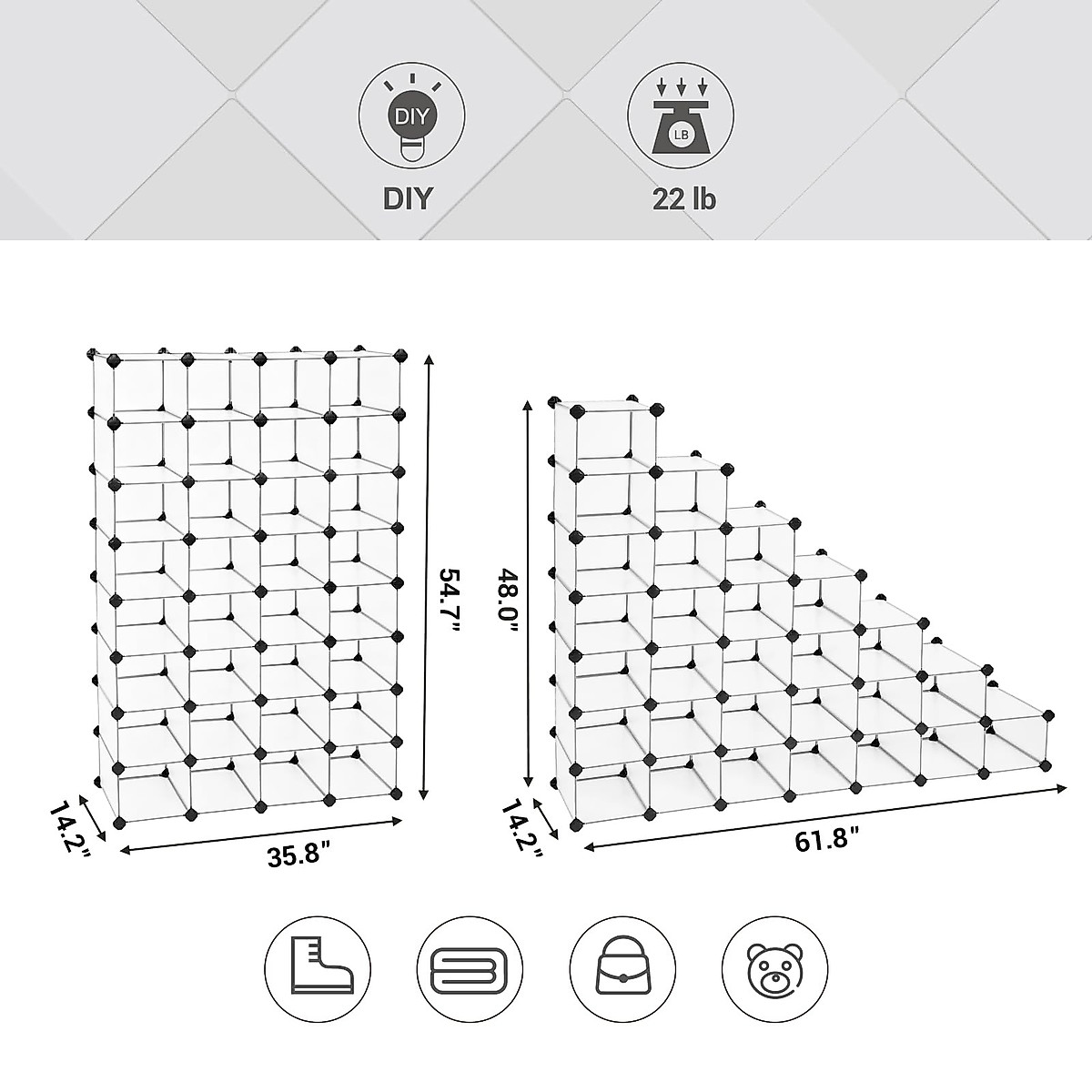 SONGMICS Shoe Rack, Space-Saving 28-Slot Plastic Shoe Storage Organizer Unit, Shoe Cabinet, Ideal for Entryway Hallway Closet Garage, 14.2 x 61.8 x 48 Inches, Transparent ULPC48S