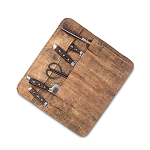 Knife Roll Bag Genuine Leather – knife case for Chefs 7 slots – Leather Knife with handle and strap Frank (Brown-Antique)