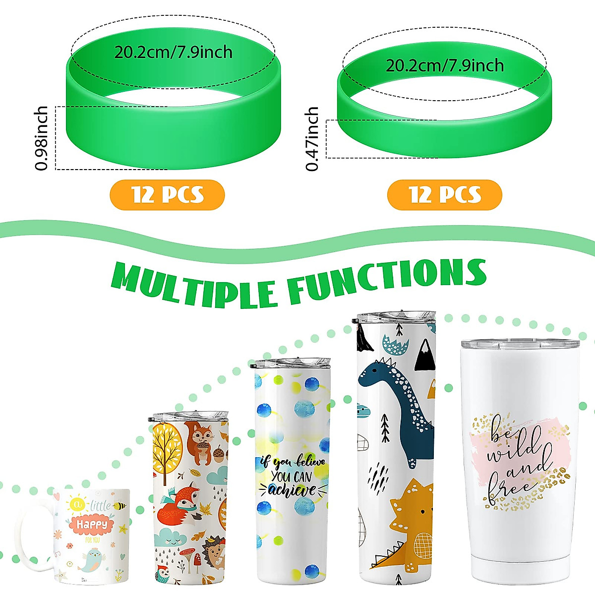 Yoande 24 Pcs Silicone Bands for Sublimation Cups 2 Size Elastic Heat Resistant Thick Ring Rubber Holder Tumbler Printing Band for Wrapping Cup Prevent Ghosting DIY Craft