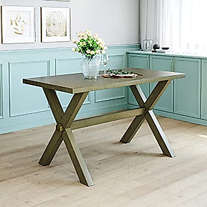 Harper & Bright Designs 4-Piece Wood Dining Table Set, Farmhouse Rustic Kitchen Dining Table with 2 Upholstered X-Back Chairs and Bench, Gray Green