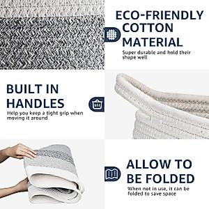 COSYLAND Large 15.7“x15.7“x10“ Storage Laundry Basket Woven Cotton Rope Organizer for Blanket Toys Towels Baby Nursery Hamper Bin with Handle