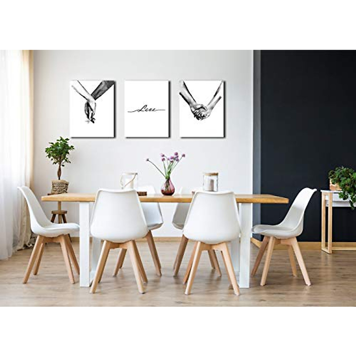 Minimalist Wall Art,Woman and Man Love Hand in Hand Canvas Print Poster,Black And White Sketch Art Painting Pictures for Living Room Bedroom Decor 12x16"