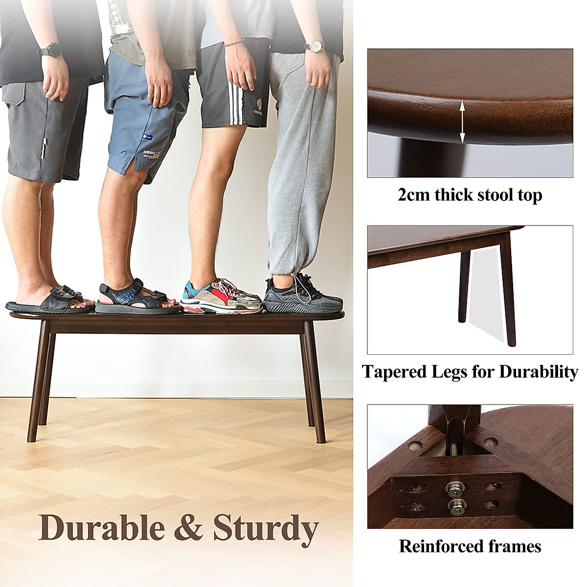 Cttasty Entryway Bench, Solid Wood Dining Bench, Midcentury End of Bed Bench w/Rounded Corner, Outdoor Bench w/Robust Construction, Bedroom Bench, 10.24" W x 17.72" H（Walnut 39.4inches）