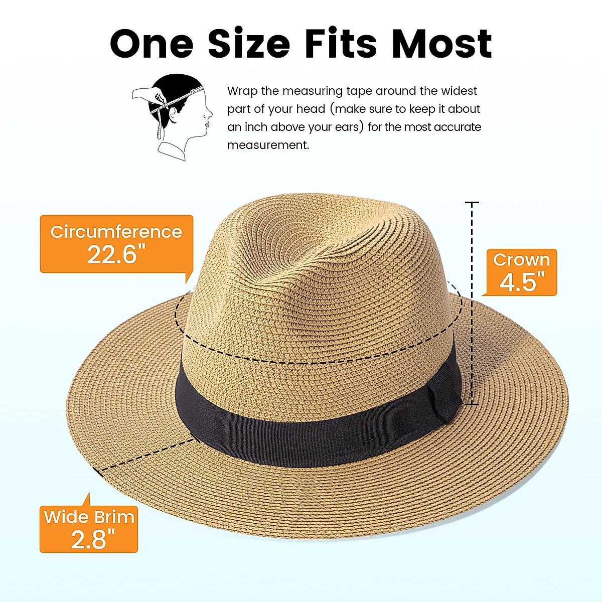 Simplicity Beach Hats for Women Fedora Hats Women Sun Hat Men Straw Hat with Chin Strap Cute Panama Sun Hat,Light Brown/Black Thread Belt