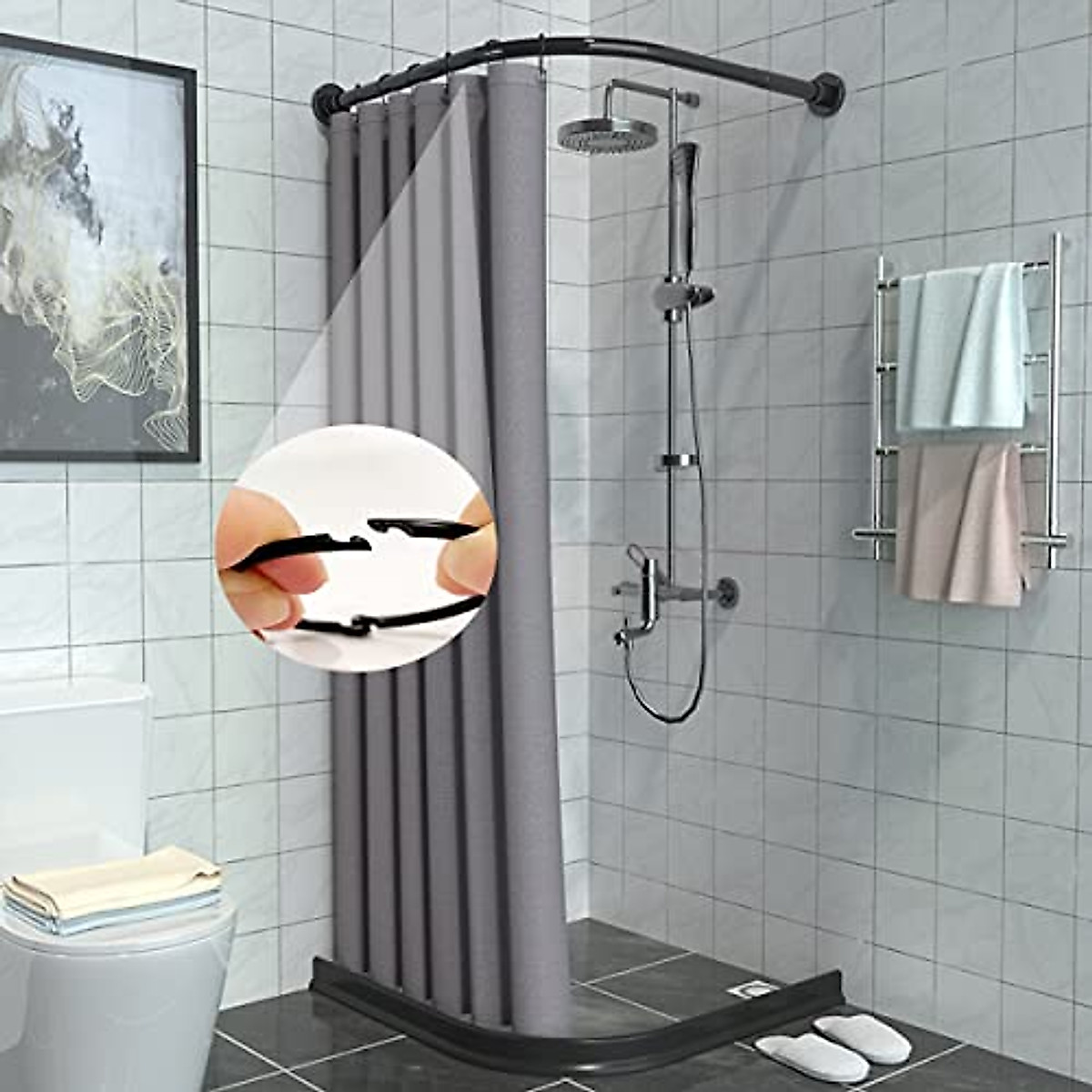 Shower Curtain Rings,18 Pack Rust Proof Black Metal Matte Curtain Hooks Easy Glide Anti-Drop Rustproof Shower Curtain Hooks for Bathroom Shower Rod Home and Hotel Use