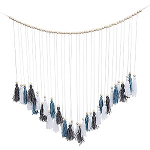 Garneck Fringe Beaded Garland Hanging Tassel Bead Small Wood Bead Garland Wood Beaded Pendant Tassel Garland Beads Yarn Wall Hanging Bead Garland Decor Decorative Beads Wooden Beads lace