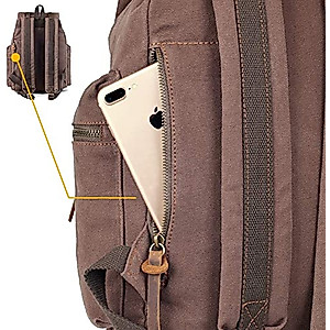 PKUVDSL Canvas Backpack, Series Vintage Leather Rucksack, 15.6’’ Laptop Backpack, Military Satchel Backpack for Men Women Traveling Hiking