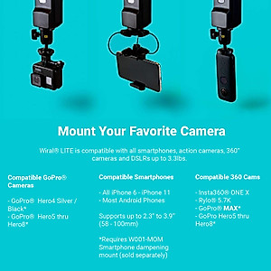 Wiral LITE Cable Cam with Remote for Action Cameras Insta360 X4/X3/X2/ One RS/R, GoPro 11/10/9, Smartphones and DSLR Mirrorless Cameras up to 3.3LBs - Film Moving Shots Even Where Drones Can't Go