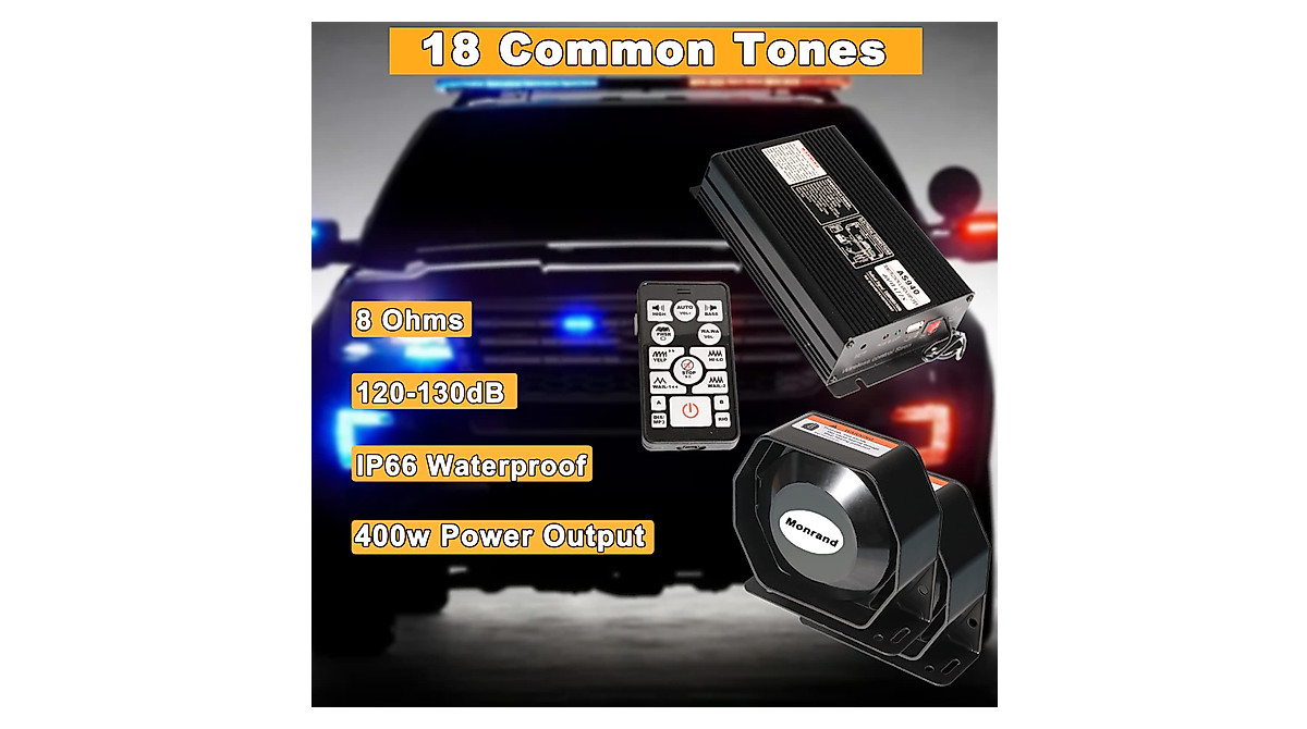 Monrand 400W Police Siren System | 18 Tones & Remote