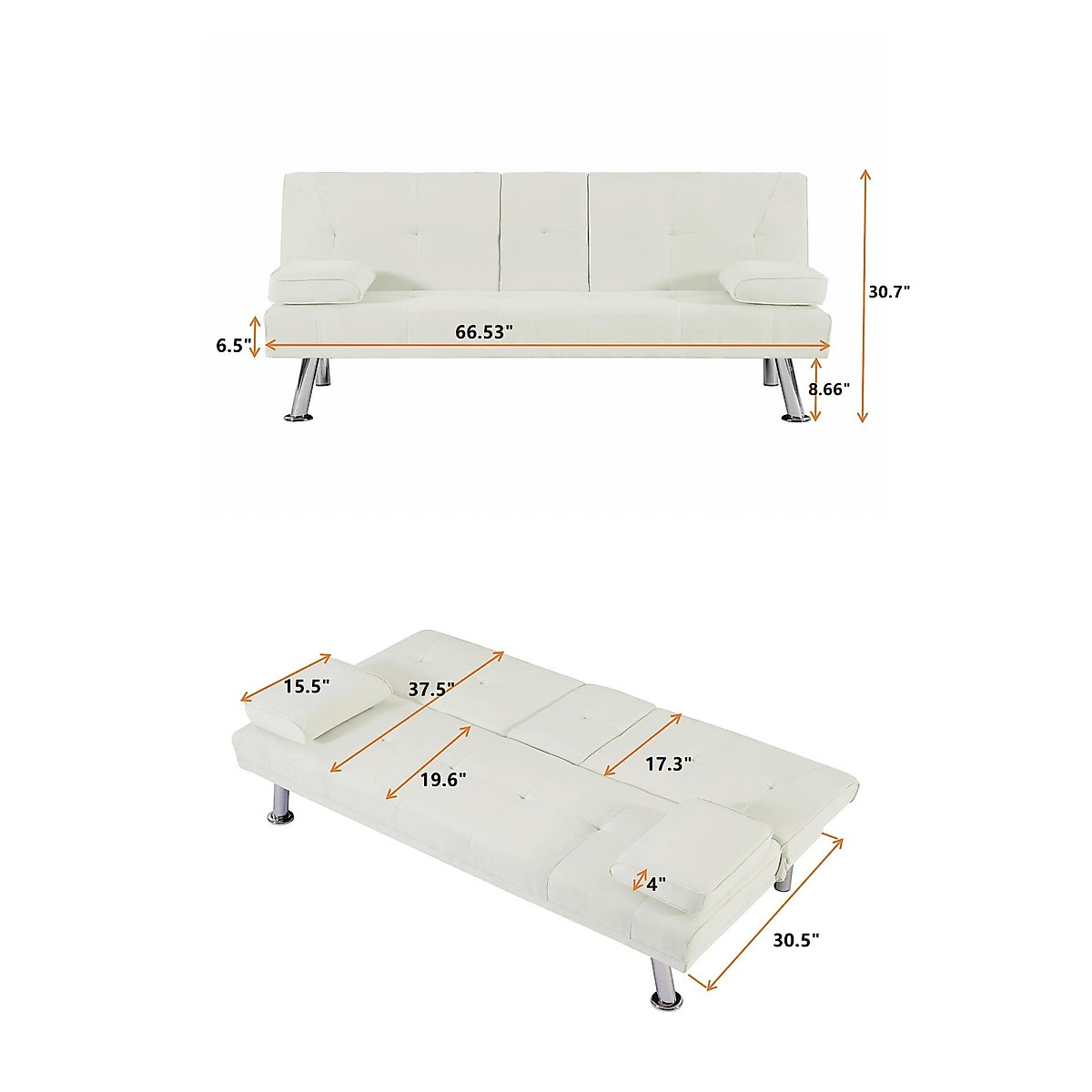 Verfur Convertible Futon Bed with Cupholders,Modern Upholstered Loveseat Sleeper, Folding Lounge Recliner Comfy Sofa & Couches with Removable Soft Armrest for Small Places, Gray