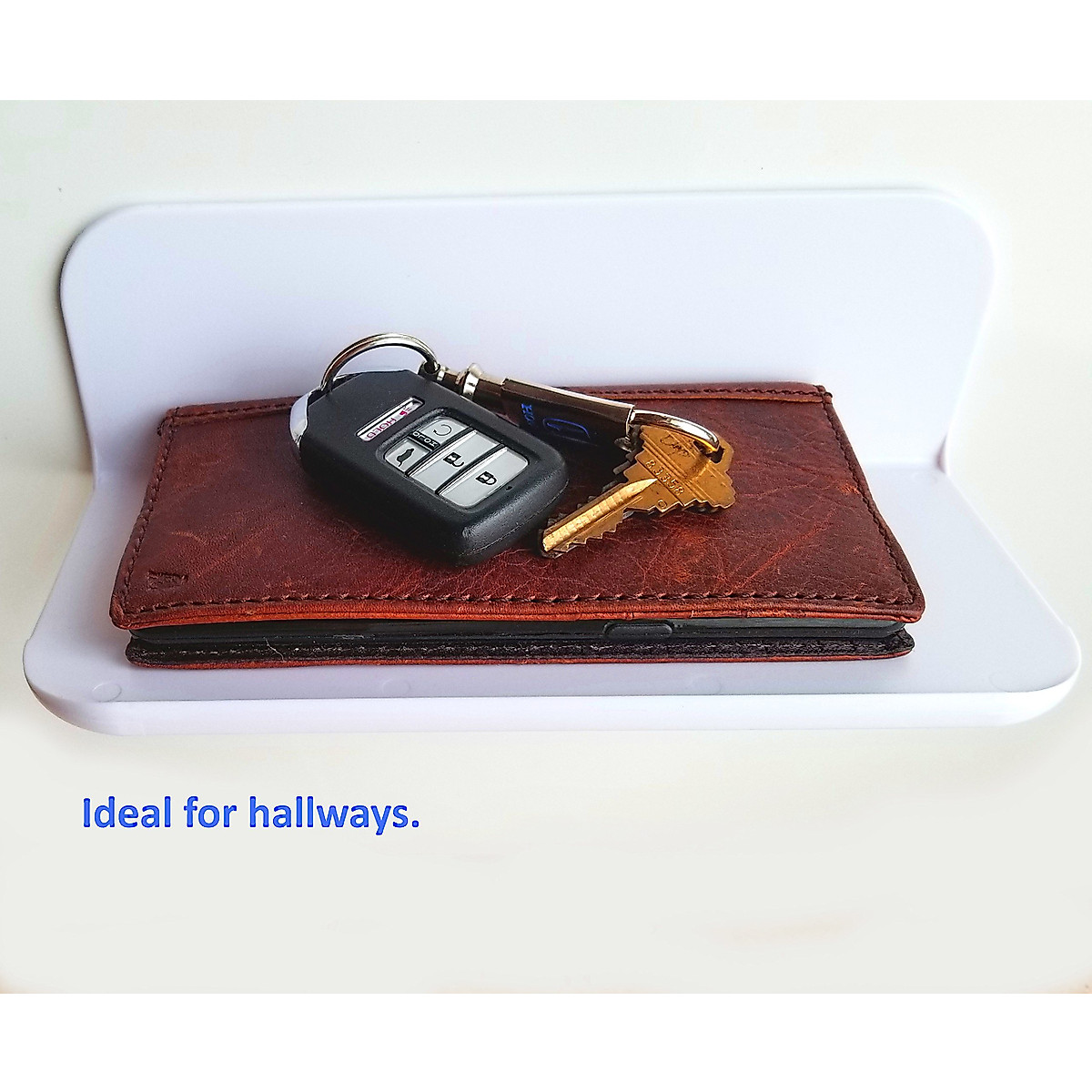 eLhook Made in USA White Stick-On Removable Floating Wall Shelf Textured ABS Molded Plastic with Lipped Edges and Cord Managment | Designed for Stick-On Adhesives or Screws