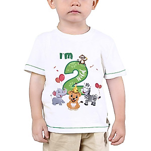 Baby Boy 2nd Birthday T-Shirt - I’m Two Wild 2 Jungle Animals Birthday Top Tee Two Years Old Jungle Birthday Party 100% Cotton Printed Short Sleeve T Shirt Gift (White, 2T)