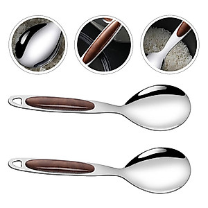 HEMOTON Rice Paddle Spoon 2Pcs Rice Paddle Rice Spoon Stainless Steel Rice Serving Spoon Rice Scooper Non- stick Rice Spatula Rice Server Spoon