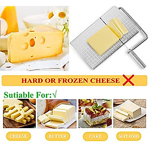 Cheese Slicer & Cheese Cutter | Stainless Steel cheese slicer with 10 Replacement-wires | Cheese Cutter for Block Cheese Metal Cheese Slicer Cutting Board Kitchen Gadgets Gift Set for Cheese Butter