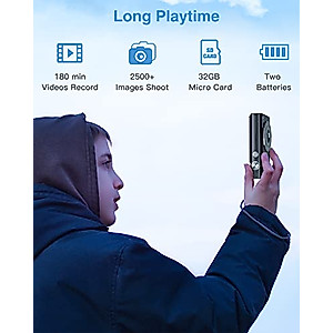 Digital Camera, Zostuic 2.7K 48MP Autofocus Kids Camera with 32 GB Card 16X Zoom Compact Portable Mini Toys Cameras Christmas Birthday Festival Gift for Kid Children Teens Girls Boys(Black)
