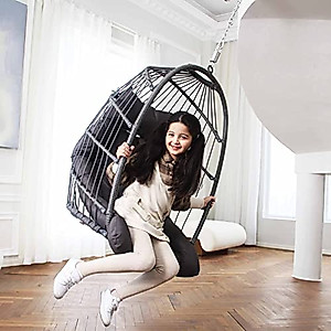 Swing Egg Chair Without Stand Indoor Outdoor Wicker Rattan Patio Basket Hanging Chair with UV Resistant Cushions 265lbs Capaticy for Bedroom Balcony Patio (Without Stand)