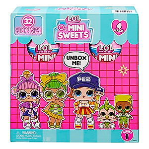 LOL Surprise Loves Mini Sweets Dolls 4-Pack #3 Jolly Rancher, Pez, Mike & Ikes, Dum Dums w/ 32 Surprises, Candy Theme, Accessories, Collectible Doll, Paper Packaging