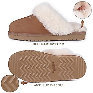 FUZZYFOAMS Genuine Australian Sheepskin Women Slippers Memory Foam Shearling Slipper Water Resistant Warm and Fluffy Indoor Outdoor House Shoes U822YMBT901.SY-Dark Chesnut-39