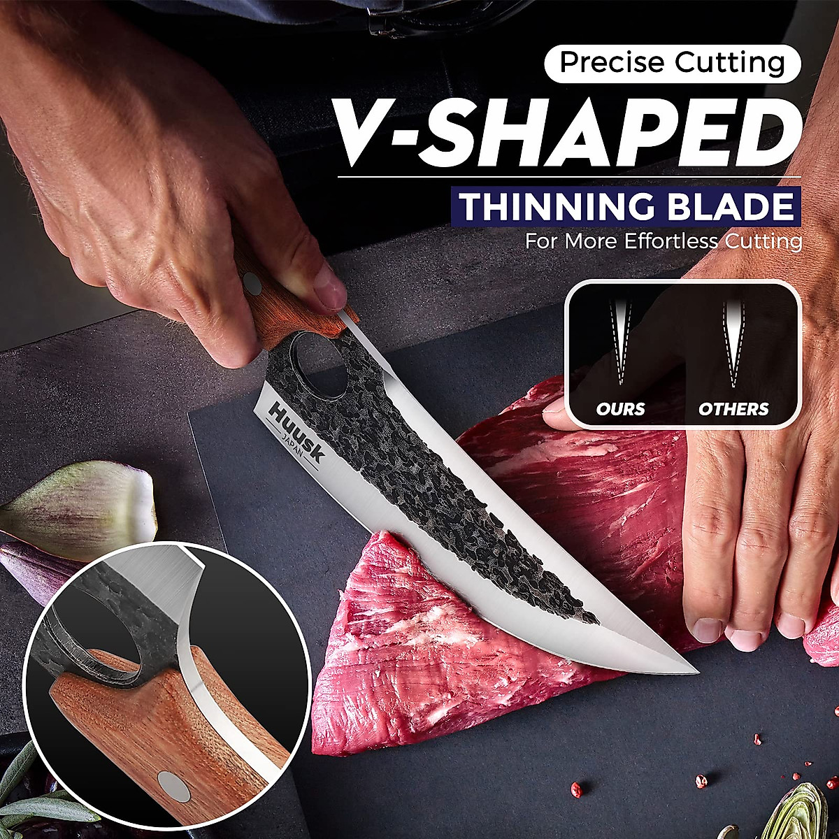 Huusk Knife Japan Kitchen Upgraded Viking Knives with Sheath Bundle with Chef Knife Professional 9"