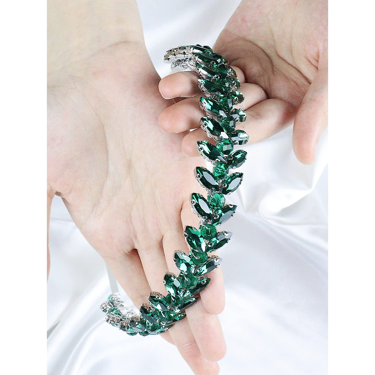 Brihasory Green Rhinestone Headband Wedding Hair Accessories for Brides Tiaras for Women and Girls Goddess Costume Hair Decoration Party Prom Bridesmaid Gifts