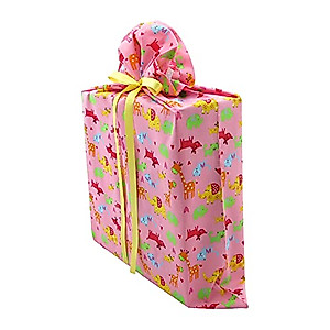 VZWraps Momma and Baby Animals Reusable Fabric Gift Bag for Baby Shower or New Baby Gift (Large 20 Inches Wide by 27 Inches High, Pink)