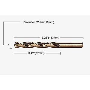 HSS M35 Cobalt Twist Drill Bits, Pack of 5 (10mm, 25/64")