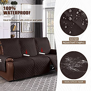 KinCam Waterproof Recliner Sofa Cover, Non-Slip Reclining Couch Covers for 3 Seat, Recliner Couch Cover Furniture Protector with Elastic Straps for Pets, Kids, Dark Chocolate