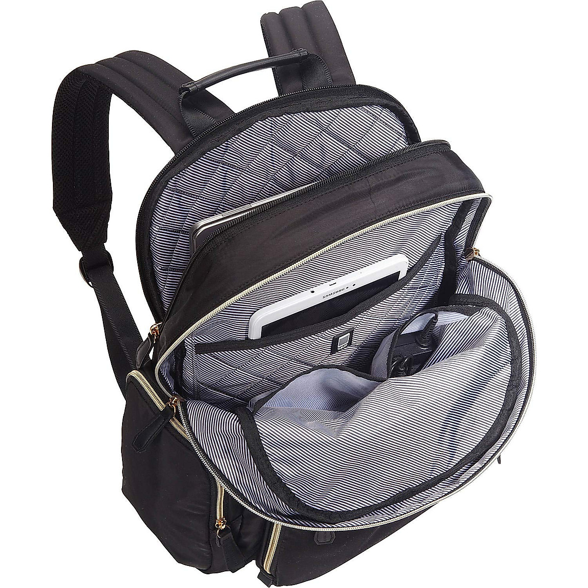 Kenneth Cole REACTION Women's Sophie Backpack Silky Nylon 15" Laptop & Tablet RFID Bookbag for School, Work, & Travel, Black with 20" Carry-On, One Size