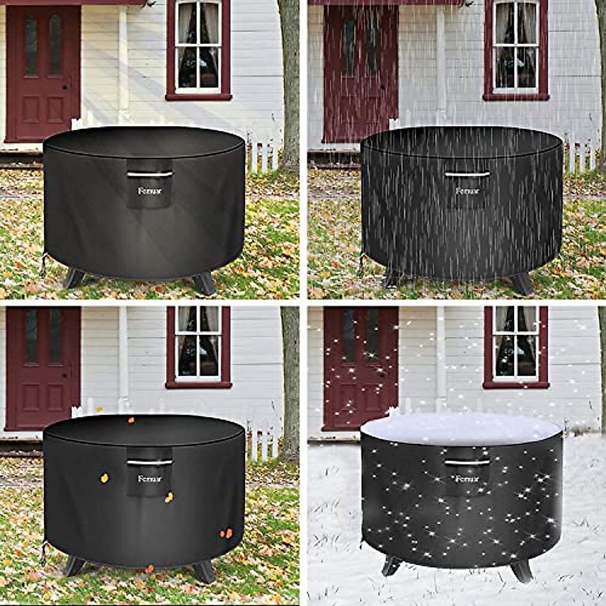 Fire Pit Cover Round, Waterproof Heavy Duty Patio Fire Pit Table Cover, Outdoor Garden Patio Protective Cover Fire Pit Furniture Covers 40in, Black