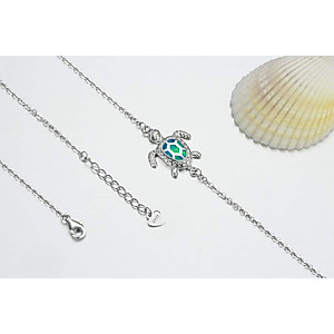 PUPILLEMON Blue Opal Sea Turtle Bracelet Sterling Silver Bracelets Fine Jewelry for Women Gifts