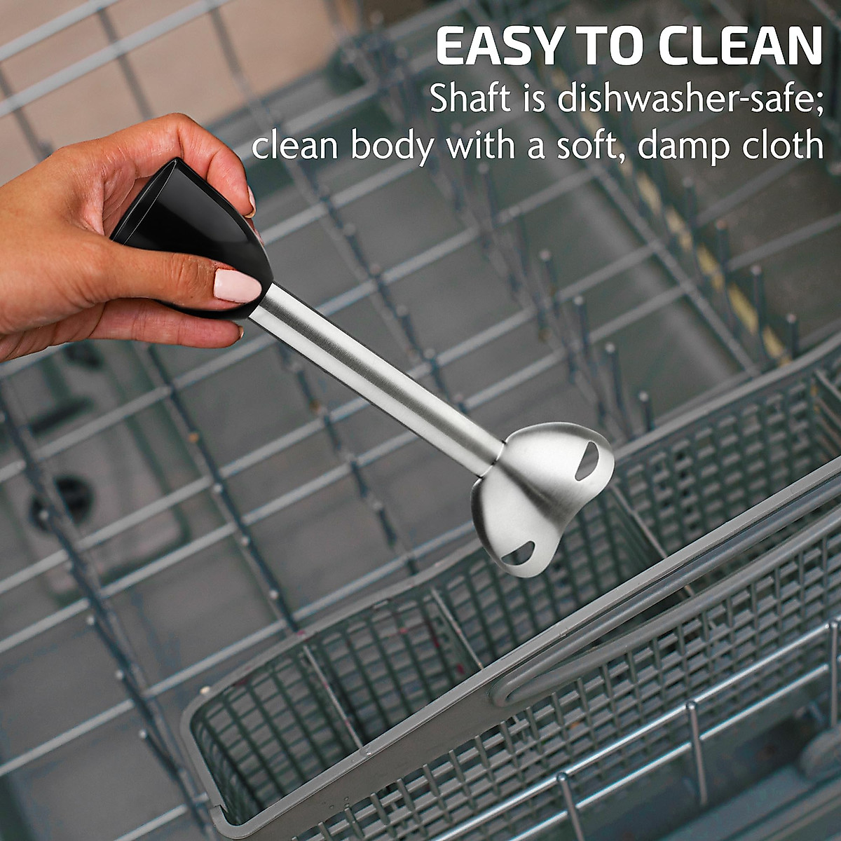 Ovente Electric Immersion Hand Blender 300 Watt 2 Mixing Speed with Stainless Steel Blades, Powerful Portable Easy Control Grip Stick Mixer Perfect for Smoothies, Puree Baby Food & Soup, Black HS560B