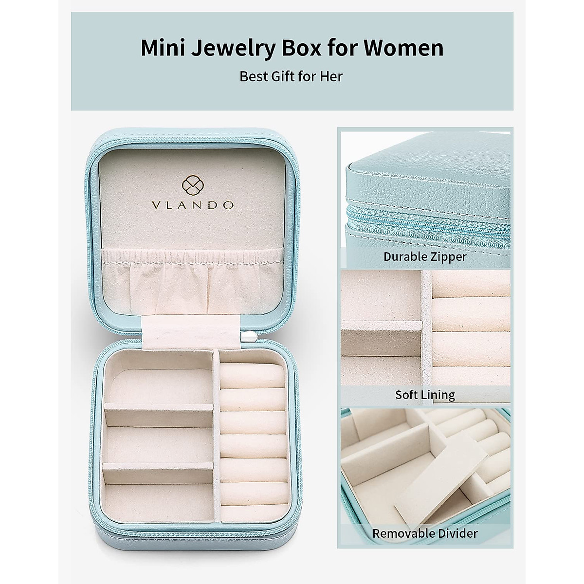 Vlando Small Travel Jewelry Box Organizer Display Storage Case for Rings Earrings Necklace (Blue)