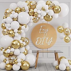 ALL-IN-1 White and Gold Balloons Garland & Arch Kit – Small and Large Gold and White Balloons – Party Decorations for Wedding, Birthday, Bridal Shower, Baby Shower, Graduation, Confetti